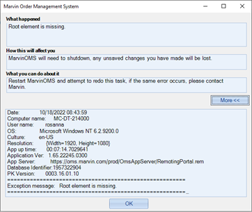 OMS - Root Element is Missing (CAD Drawing)