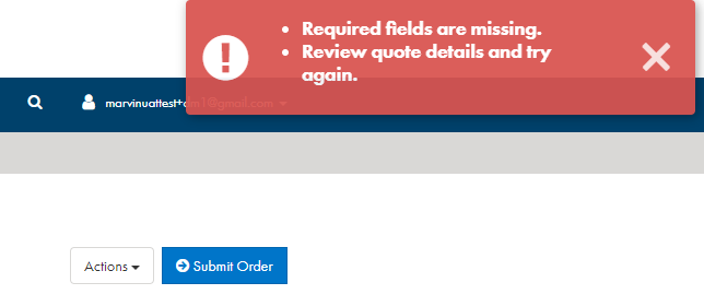 WebOS - Required fields are missing. Review quote details and try again.