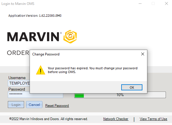 Marvin OMS / MOS / Online Docs Password Requirements