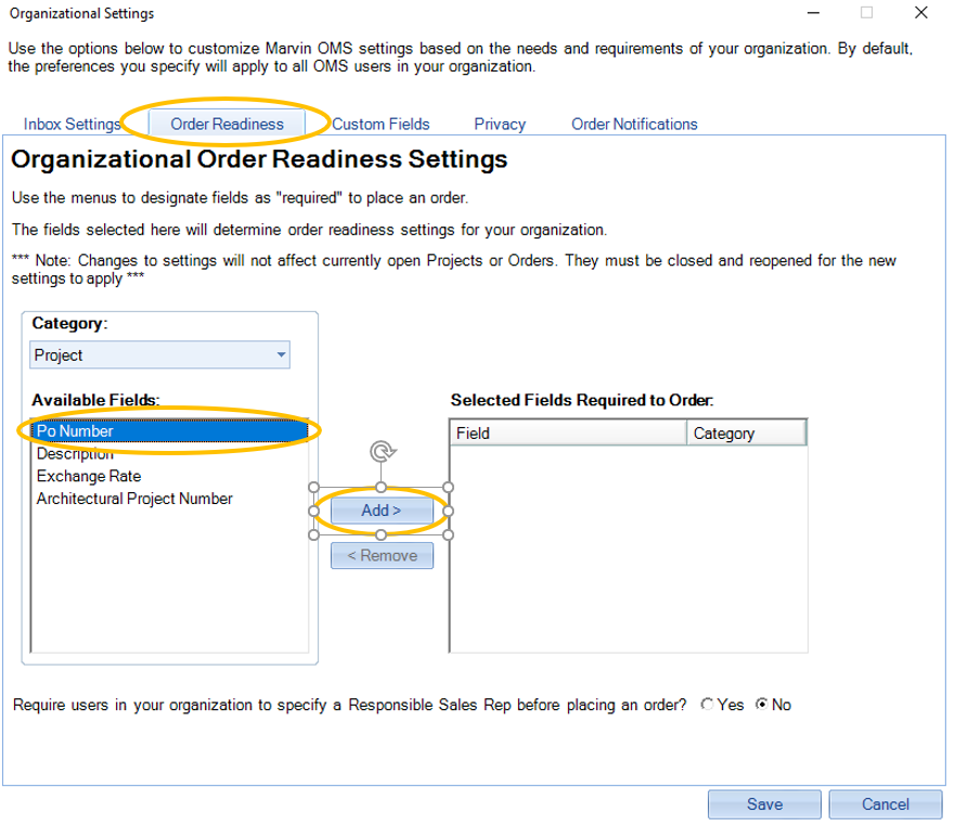 OMS - How to make PO Number a required field for all users at a dealership