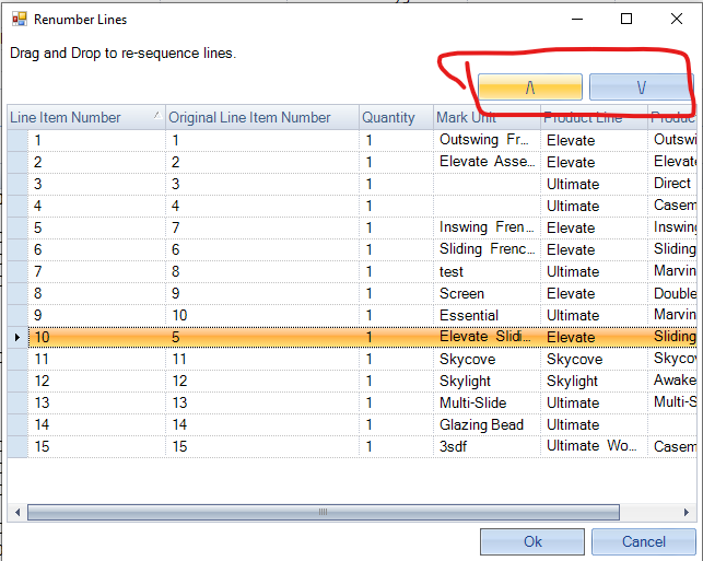 OMS - How to reorder/rearrange line items in a project