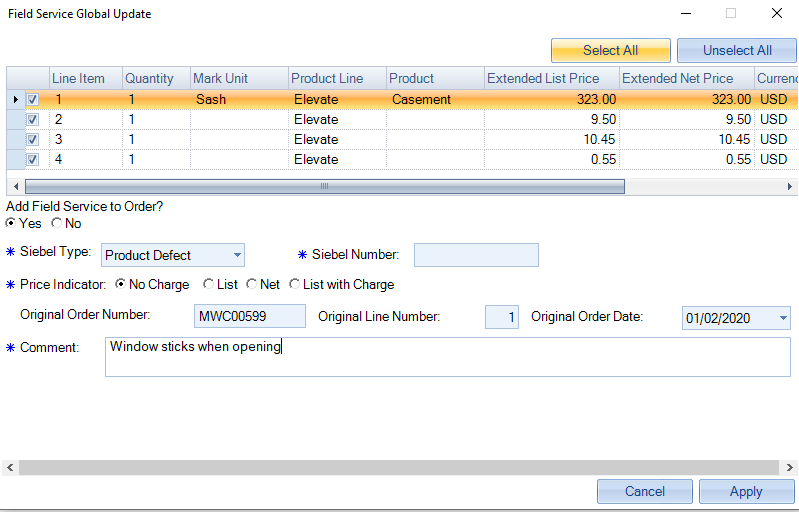 OMS - Changing multiple line items at once in a Service Project