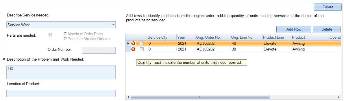 OMS - eService Field Service "Request Service Crew" button is greyed out